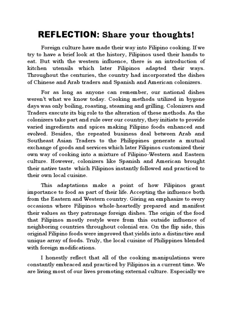 REFLECTION: Share Your Thoughts! | PDF | Philippines | Cuisine