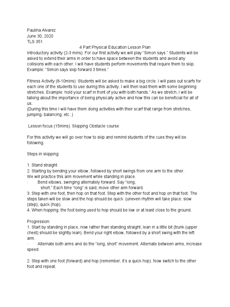 4 Part Lesson Plan | PDF | Sports