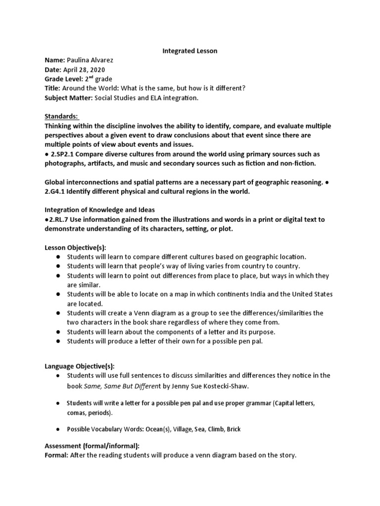 Ss Integrated Lesson Plan 1 | PDF | Reading Comprehension | Books