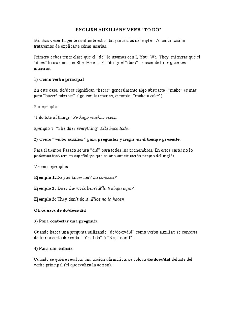 Uso del Verbo "Do" en Inglés | PDF | Verbo | Conjugación gramatical