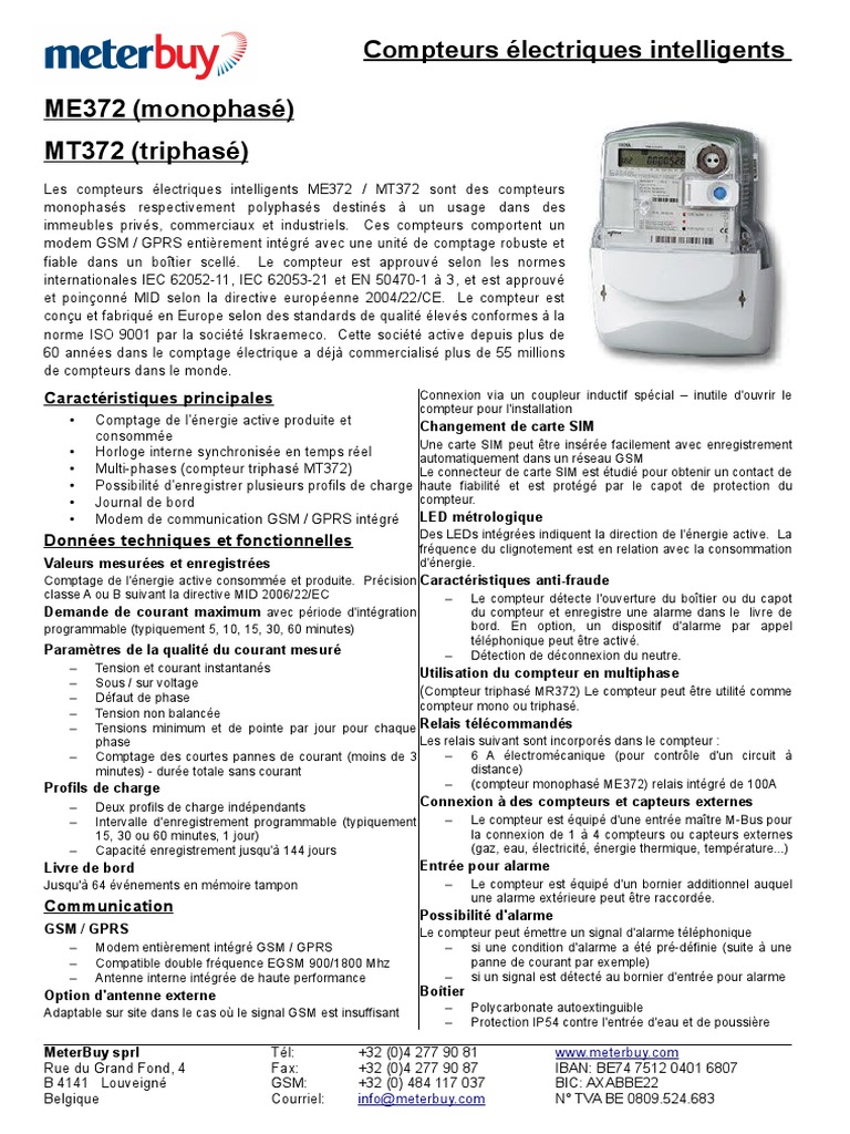 Compteurs intelligents ME372 et MT372 | PDF | Modem | Tension électrique
