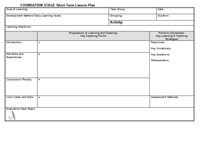 EYFS Lesson Plan Template KE | PDF