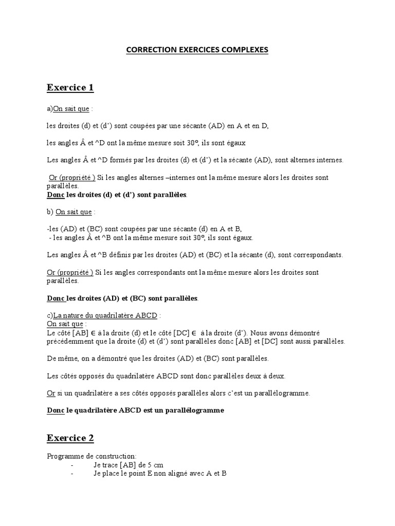 Correction Exercice Complexes Sur Parallelogramme | PDF | Triangle | Angle