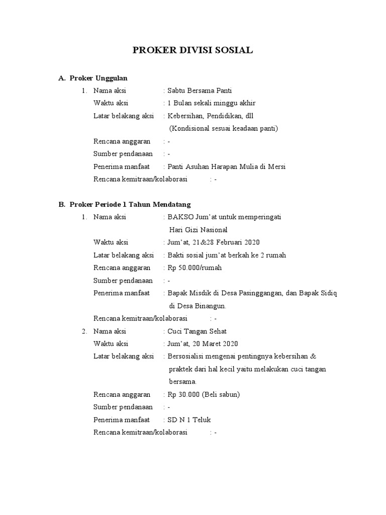 Proker Divisi Sosial | PDF | Ilmu Sosial