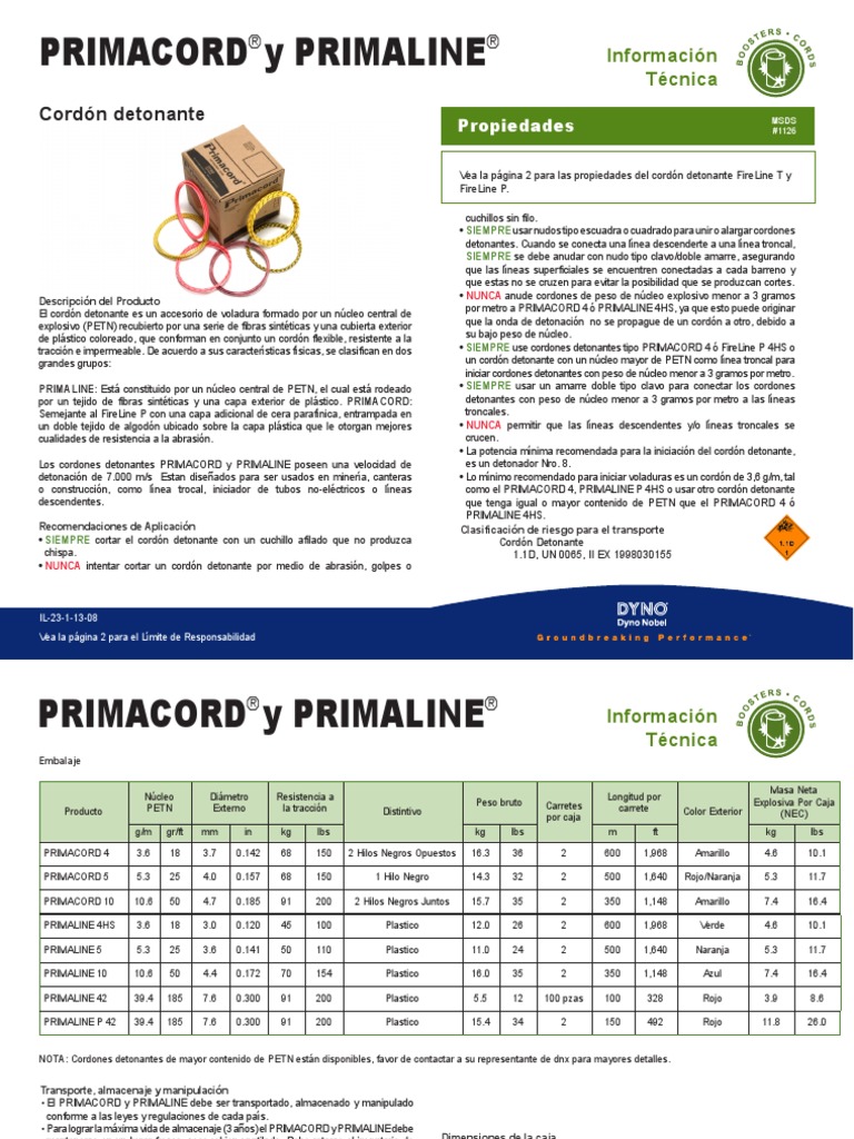 Primacord-Primaline (Cordón Detonante) | PDF | Materiales | Naturaleza