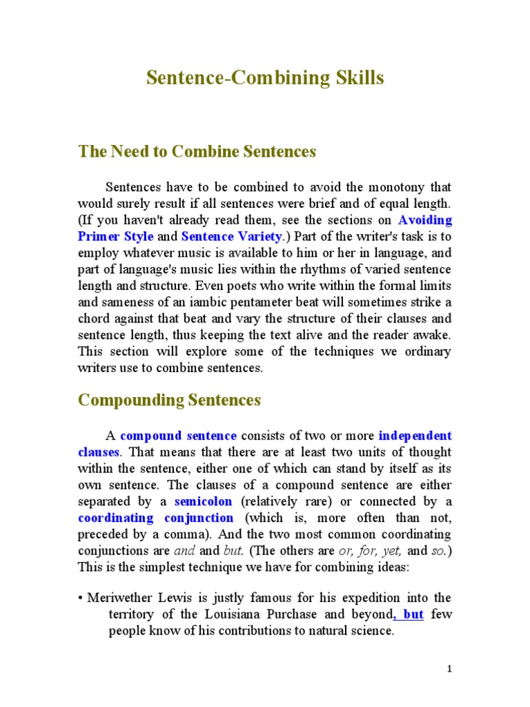 4sentence Combining Skills | PDF | Hartford | Subject (Grammar)