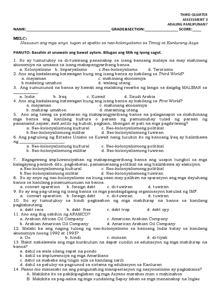 Name: - Grade§ion: - Score | PDF