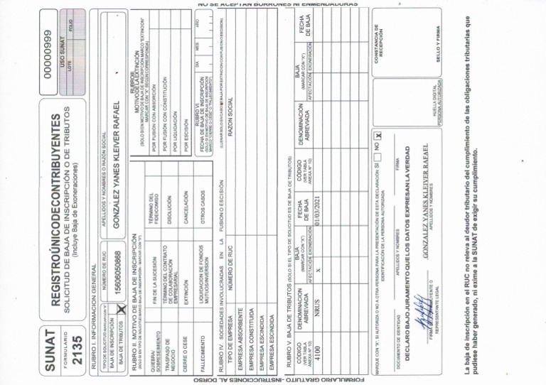 Formulario 2135 Sunat | PDF