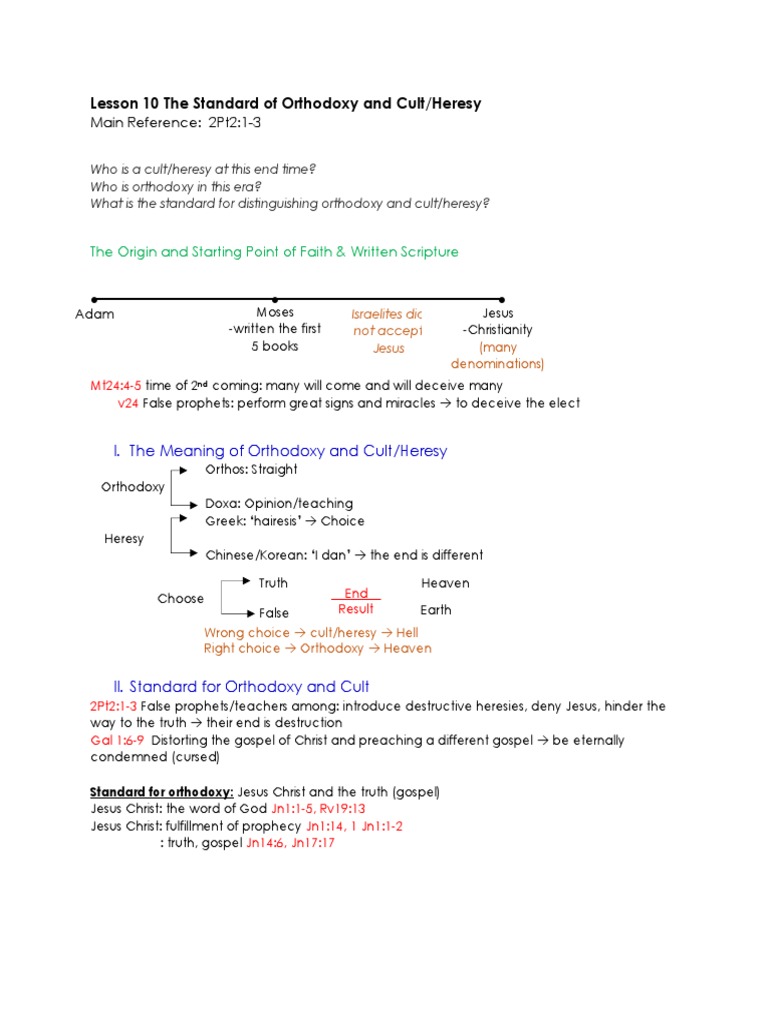 Lesson 10 The Standard of Orthodoxy and Cult | PDF | Heresy | Eastern ...