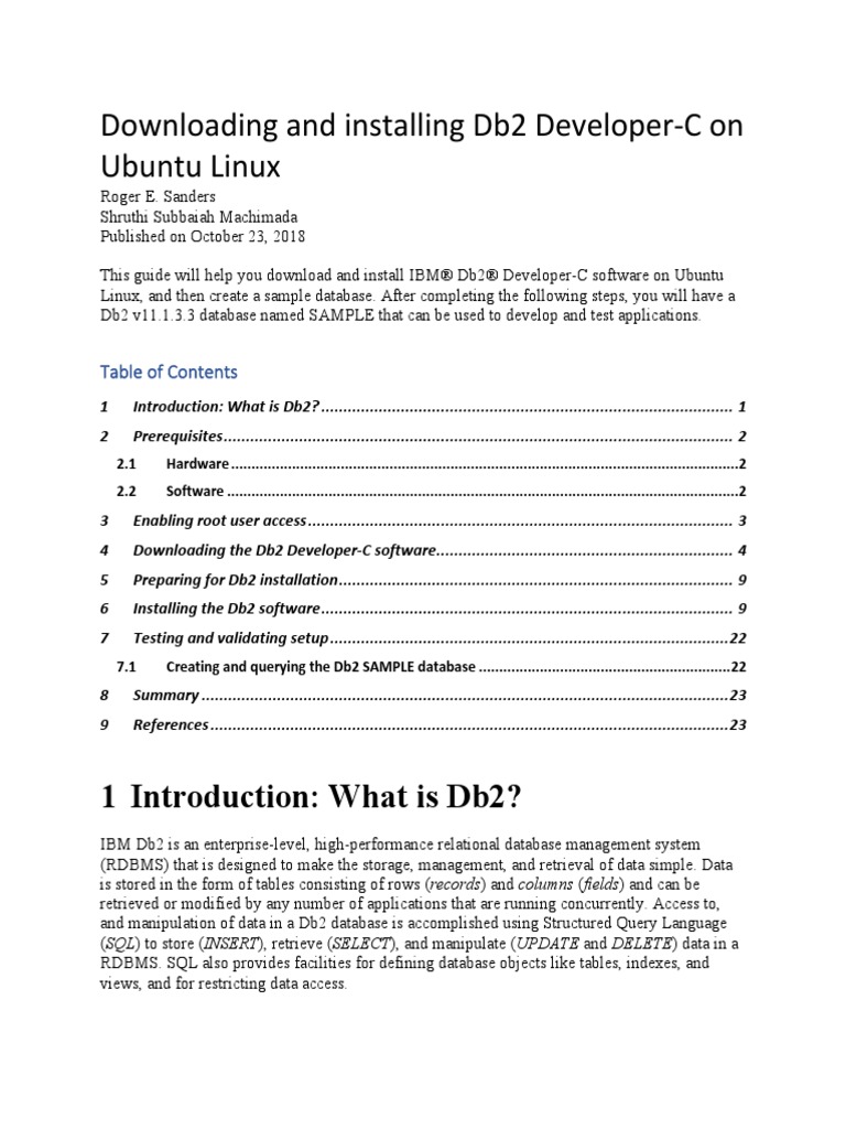 Downloading and Installing Db2 Developer-C On Ubuntu Linux: 1 Introduction: What Is Db2? | PDF ...