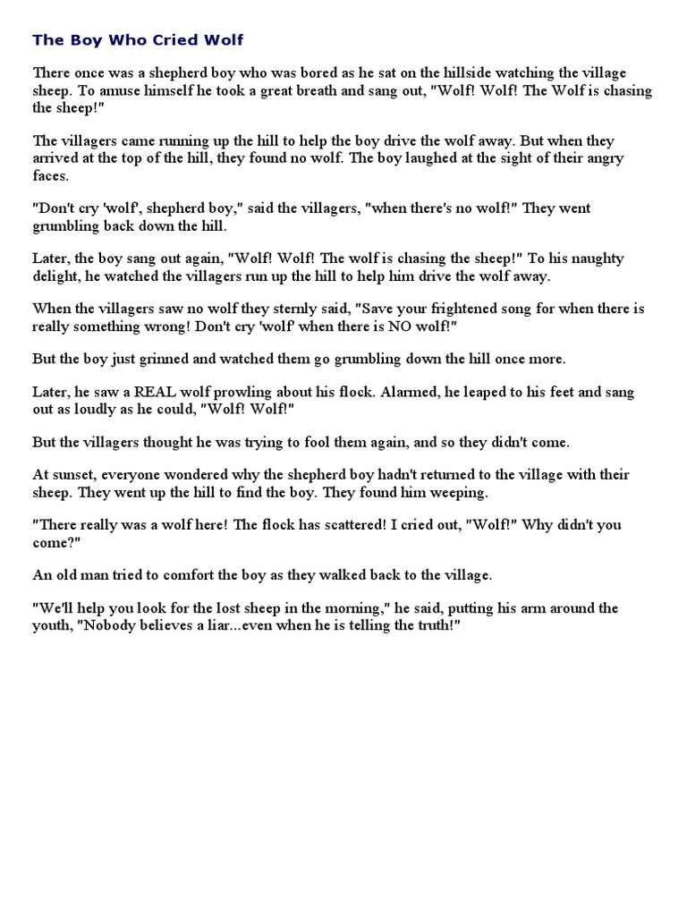 The Consequences of Dishonesty: A Fable About the Boy Who Cried Wolf | PDF