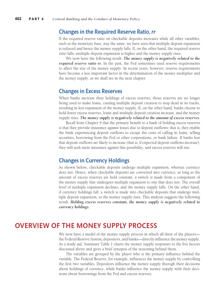 Overview of The Money Supply Process: Changes in The Required Reserve Ratio, RR | PDF | Money ...