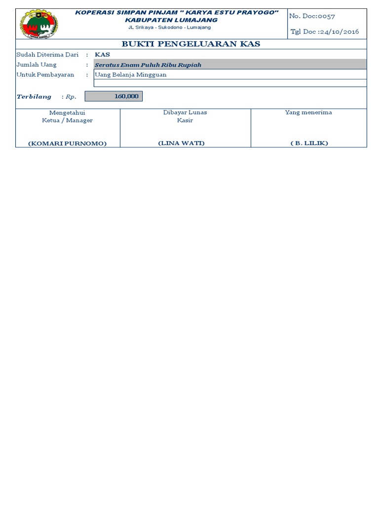 BUKTI PENGELUARAN KAS 1 (New) | PDF