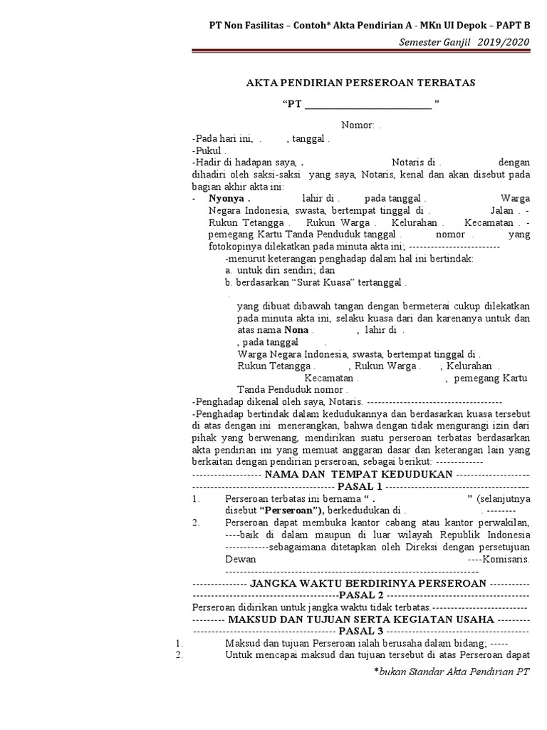 Contoh Akta Pendirian PT A | PDF