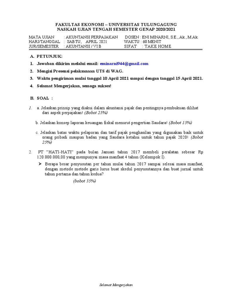 Soal Uts 20-2 AK. PERPAJAKAN ENI M-Dikonversi | PDF | Bisnis | Pengelolaan Keuangan & Uang