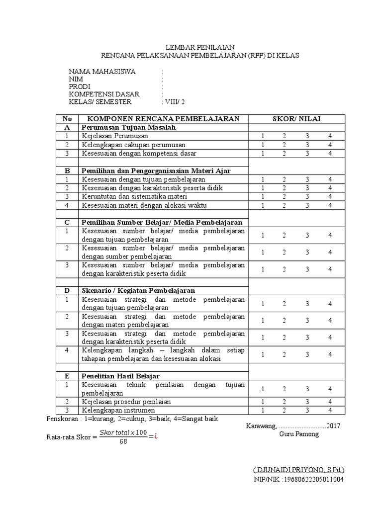 Lembar Penilaian RPP | PDF
