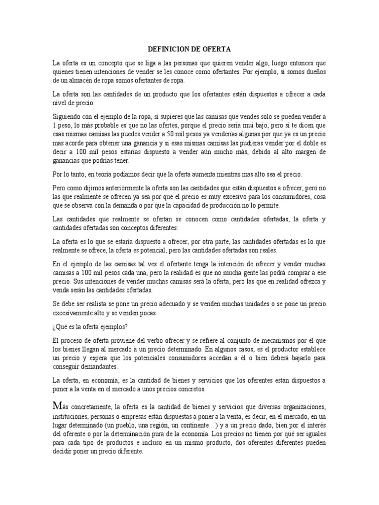 Definicion de Oferta | PDF | Oferta (economía) | Precios