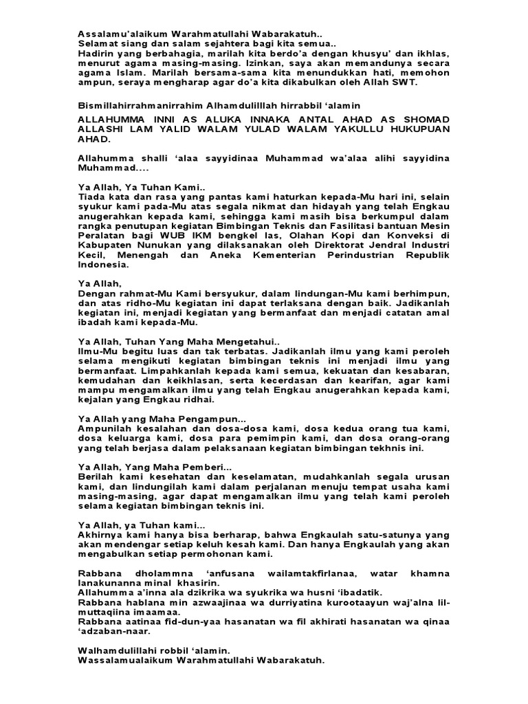 Doa Penutupan Bimtek WUB IKM Nunukan | PDF | Kajian Bahasa Asing