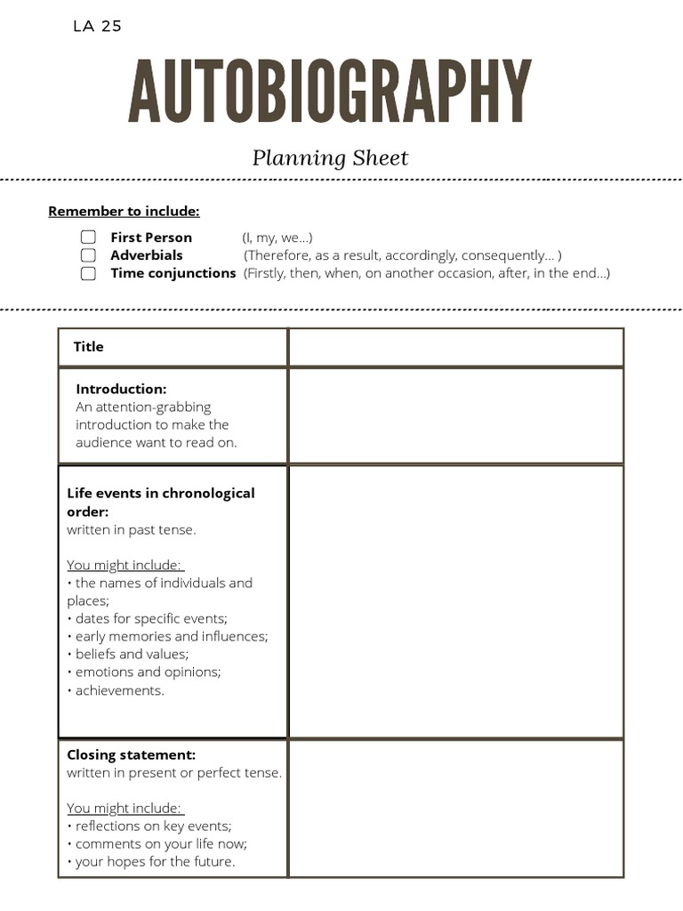 Autobiography Planning Sheet | PDF