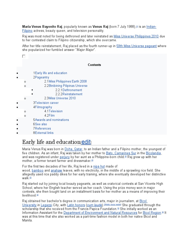 Early Life and Education: Maria Venus Bayonito Raj, Popularly Known As ...