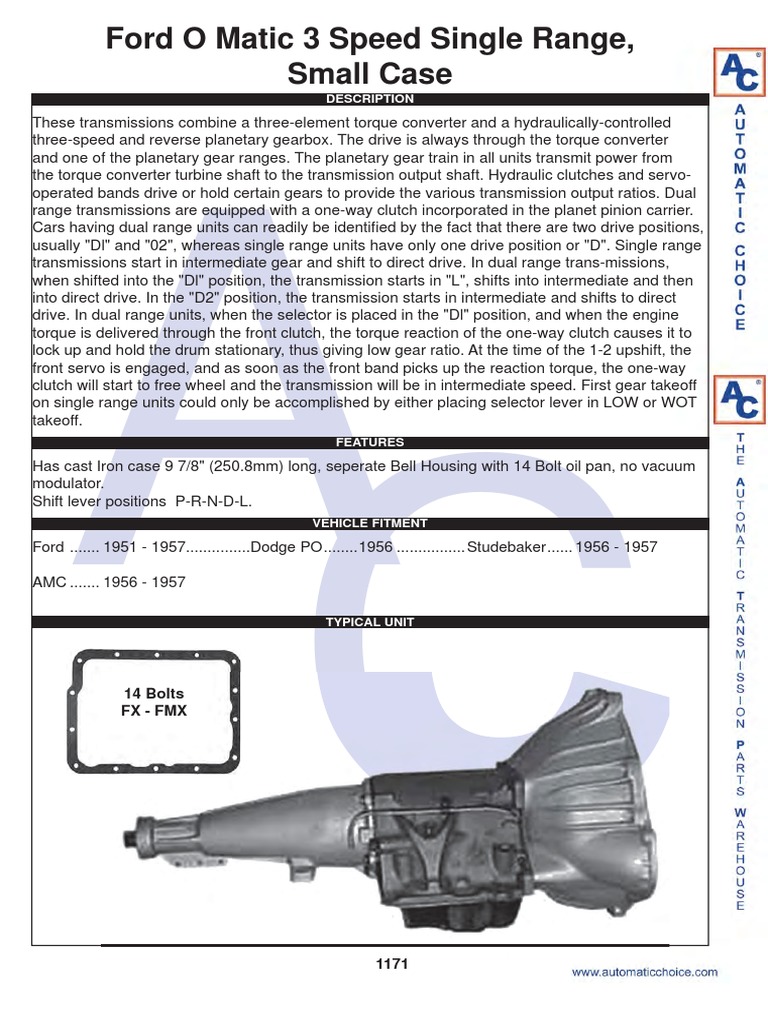 Ford O Matic 3 Speed Single Range, Small Case: Description | PDF ...