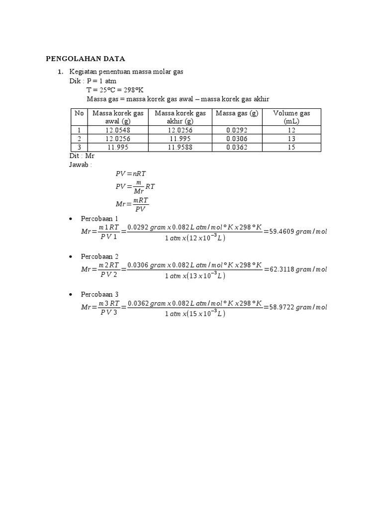 Rumus Massa Molar Gas dalam Percobaan | PDF | Teaching Methods ...