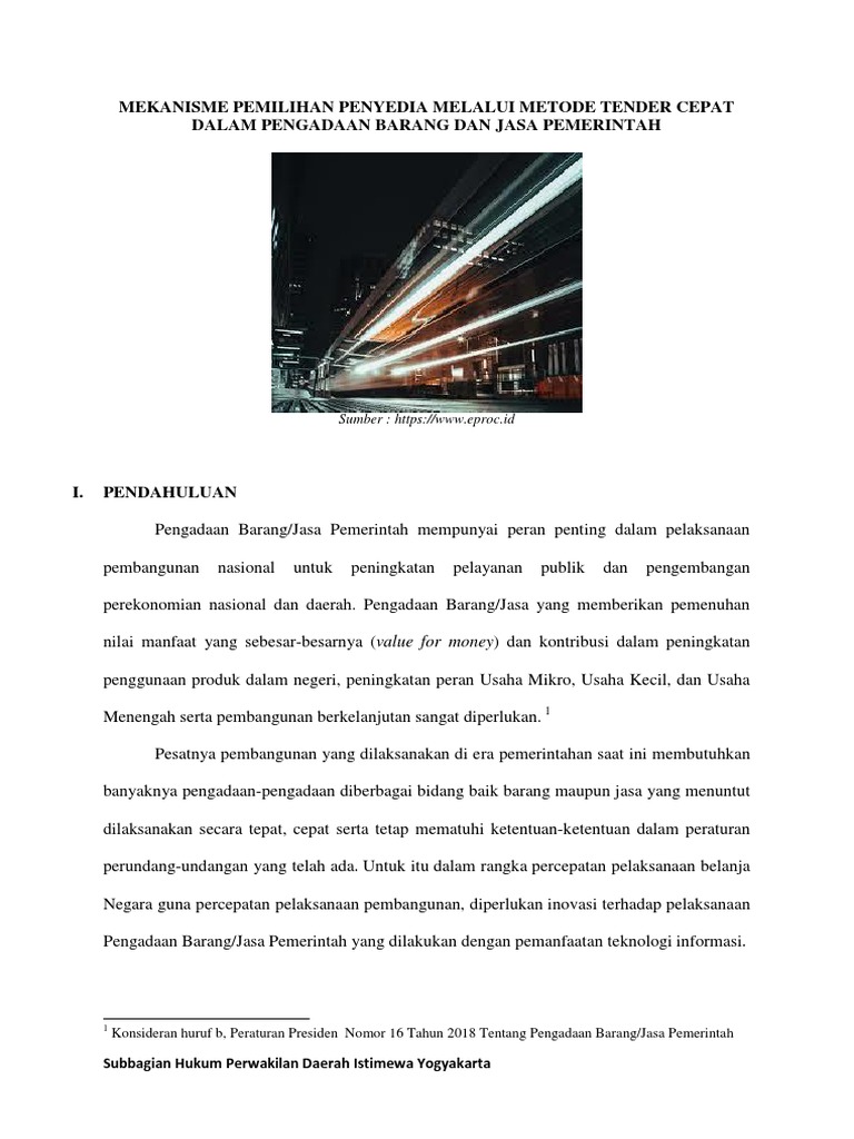 Mekanisme Pemilihan Penyedia Melalui Metode Tender Cepat Dalam ...