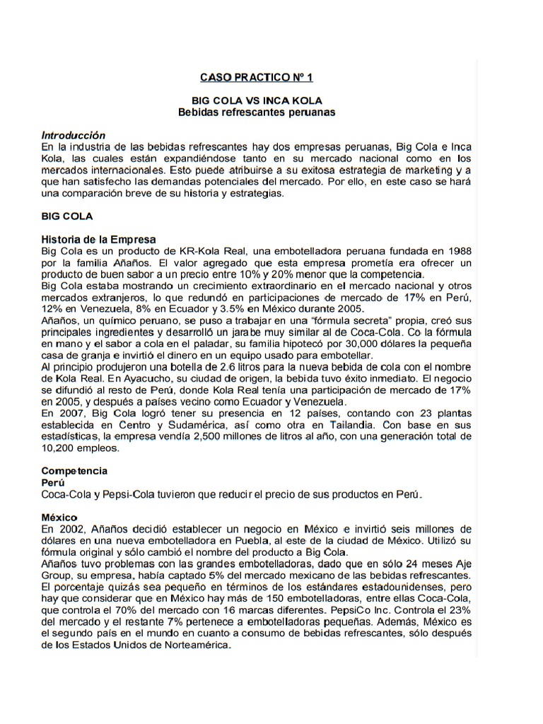 Caso Practico Big Cola e Inca Kola | PDF | Pepsi | Coca Cola