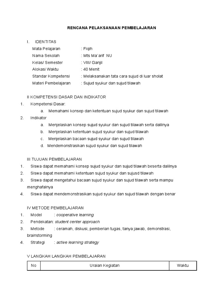 Contoh RPP Fiqih | PDF