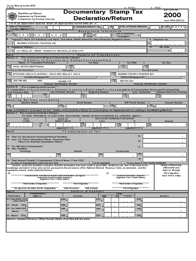 Documentary Stamp Tax Declaration/Return: Fill in All Applicable Spaces ...