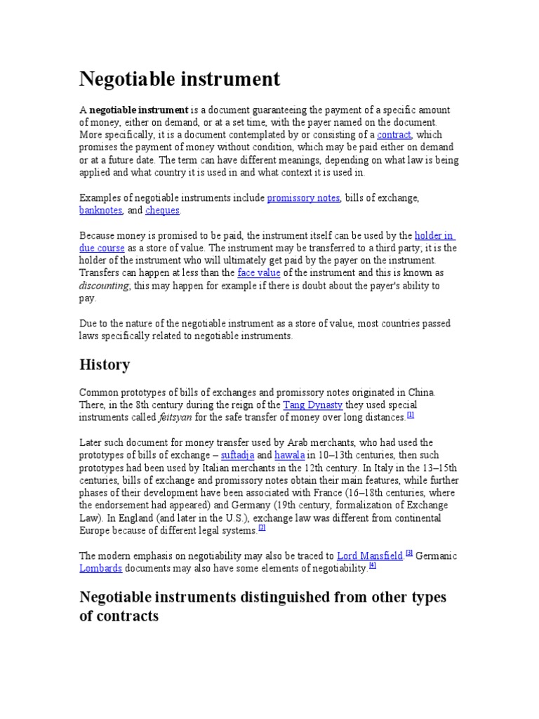 Negotiable Instrument | PDF | Negotiable Instrument | Legal Documents