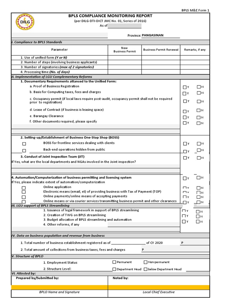 BPLS M&E Form 1 | PDF | Business