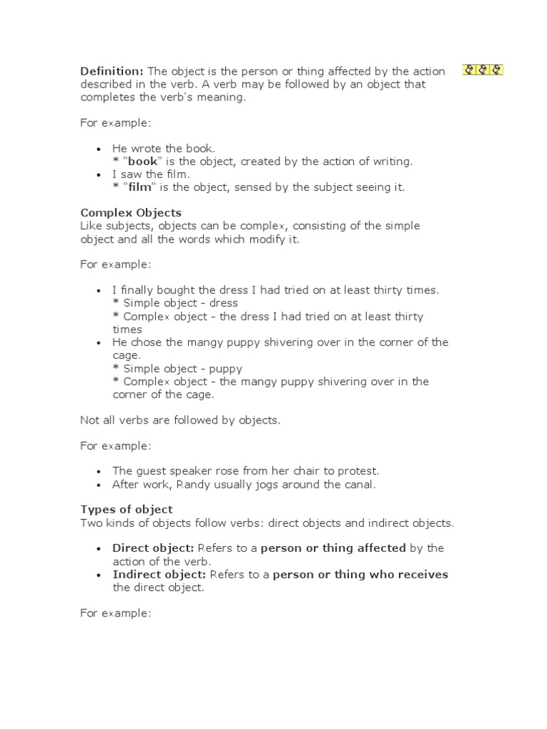 Definition: The Object Is The Person or Thing Affected by The Action ...