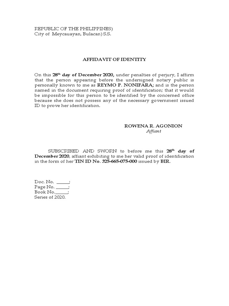 Affidavit of Identity | PDF