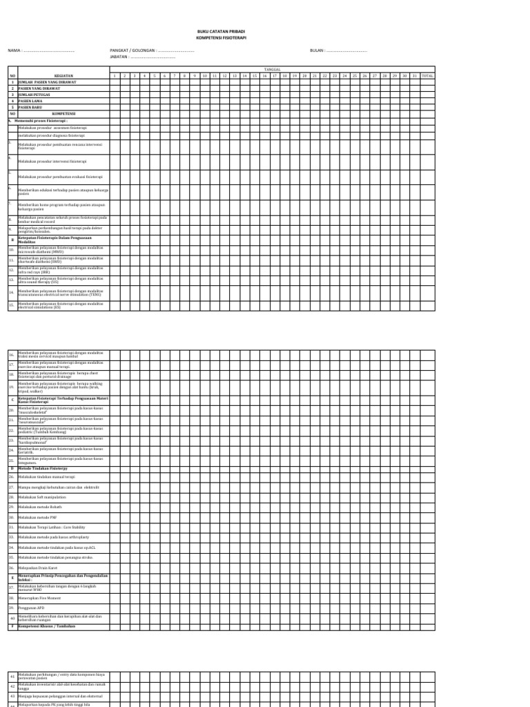 Log Book Fisioterapi | PDF