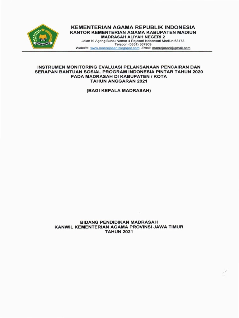 Instrumen PIP Evaluasi 2021 | PDF