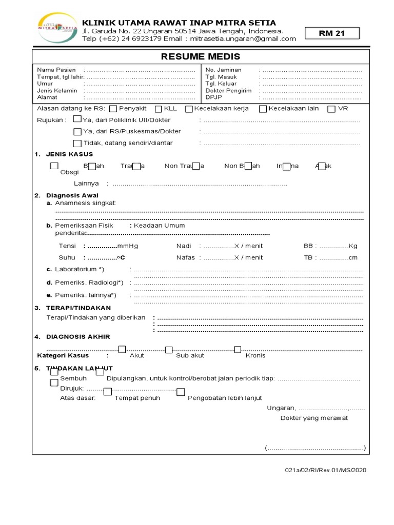 Form RM Ri-Resume Medis Klinik | PDF