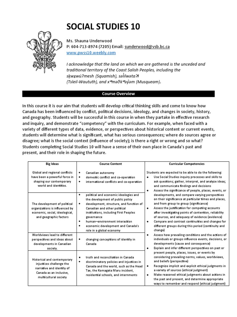 Social Studies 10 Course Outline | PDF | Canada | Curriculum