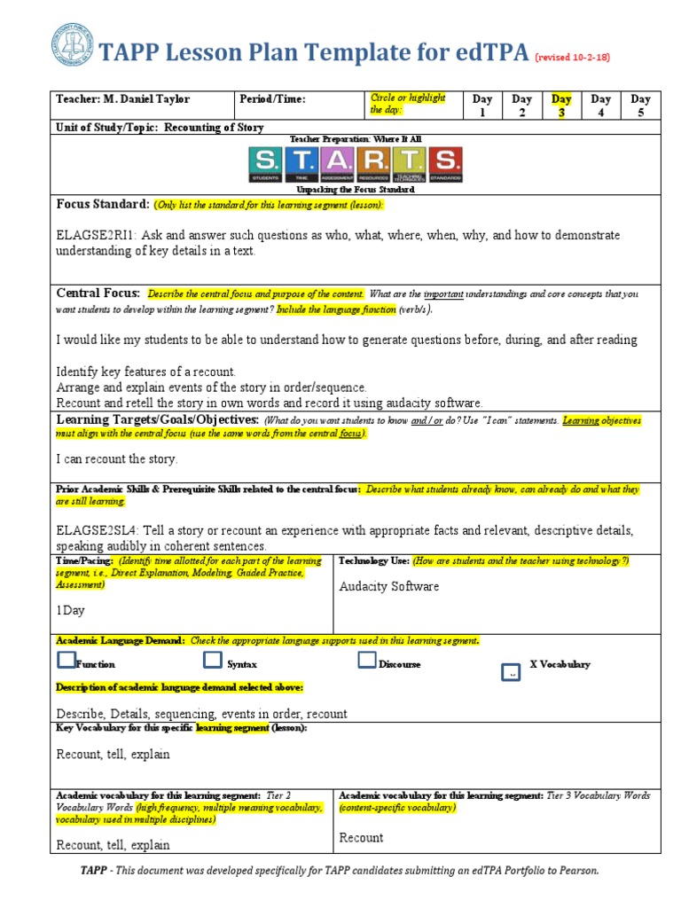 CCPS-edTPA Lesson Plan Day 3 Edit | PDF | Lesson Plan | Vocabulary