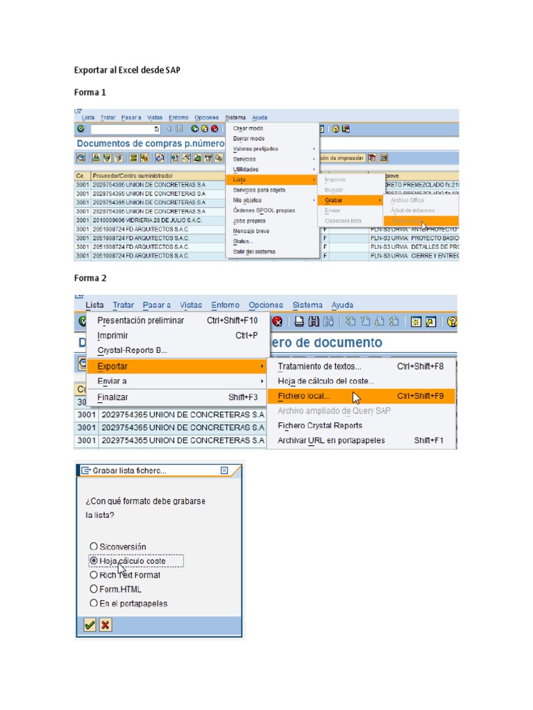 Exportar Al Excel Desde SAP | PDF