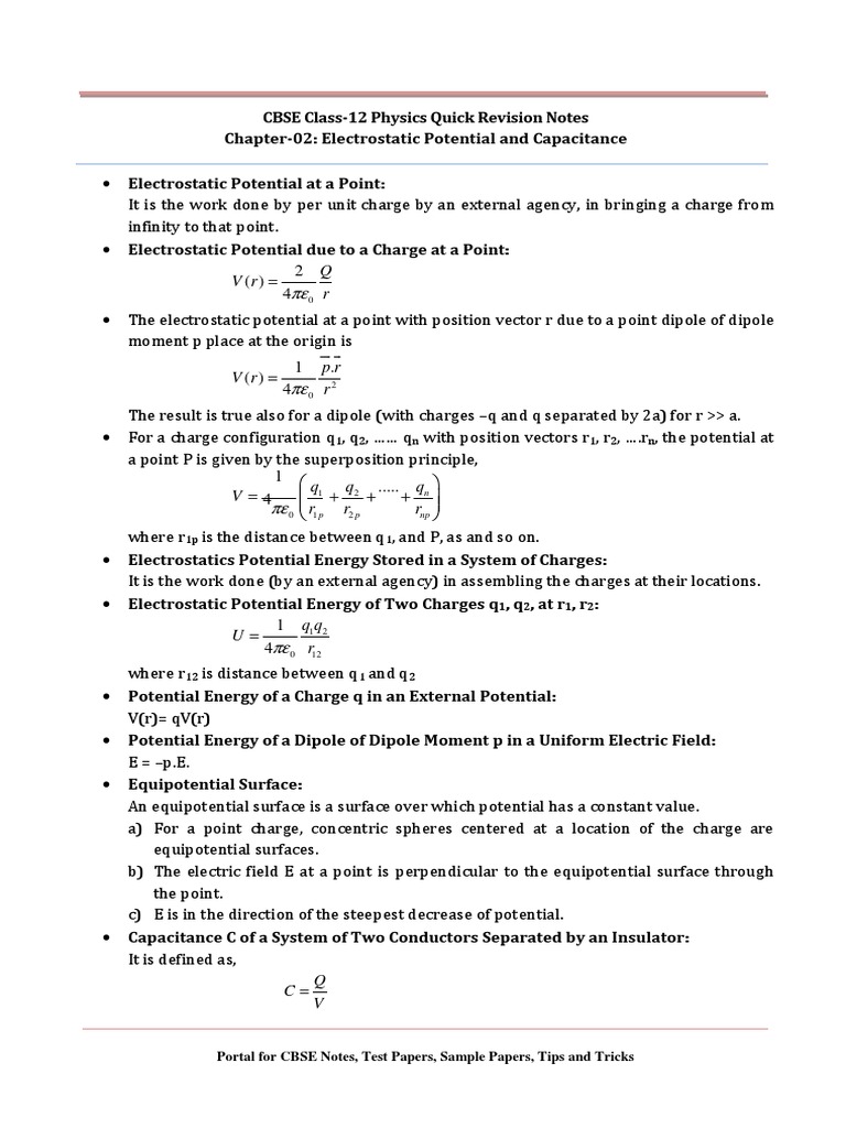 Chapter 2 Electrostatic Potential and Capacitance | PDF | Capacitance ...