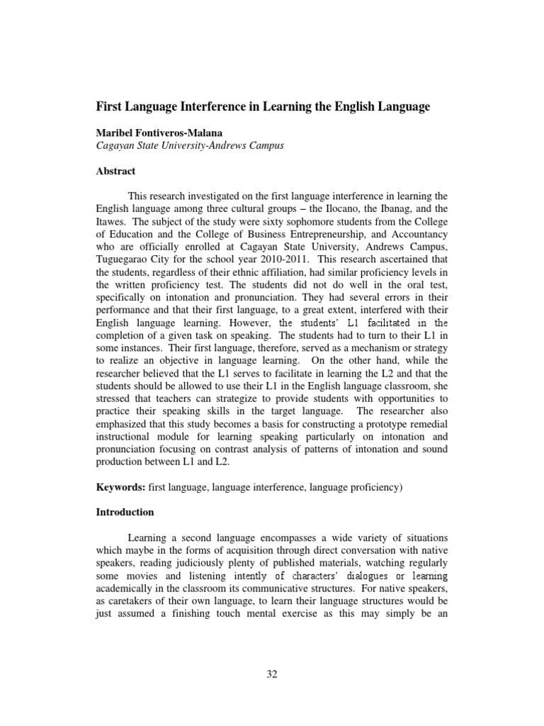 First Language Interference in Learning English | PDF | Second Language ...