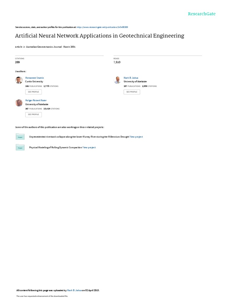 Artificial Neural Network Applications in Geotechnical Engineering ...