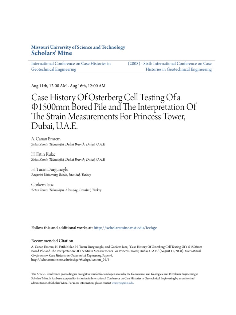 Case History of Osterberg Cell Testing of A 1500mm Bored Pile An 1 ...