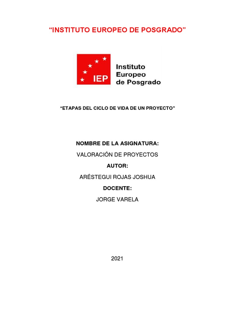 Etapas Del Ciclo De Vida De Un Proyecto Pdf Gestión De Proyectos