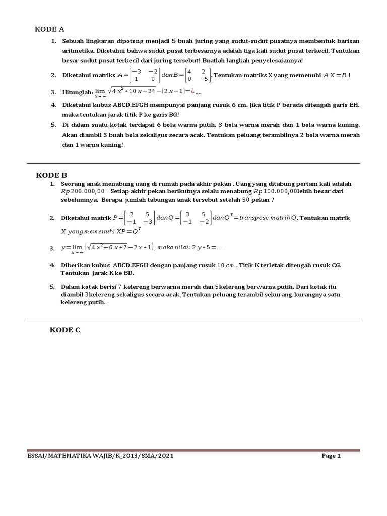 Latihan Soal Essay | PDF | Metode & Bahan Ajar | Griya & Taman