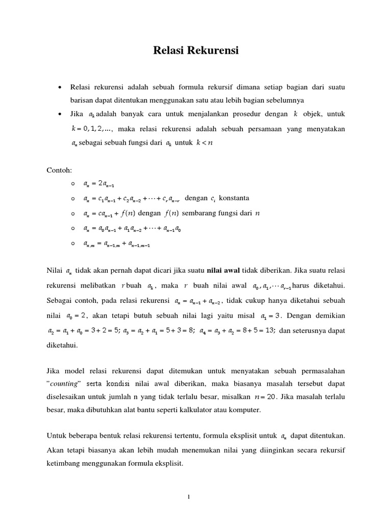 Relasi dan Contoh Rekurensi Matematis | PDF | Metode & Bahan Ajar