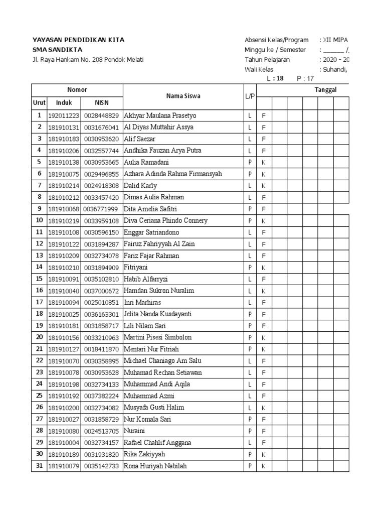 DAFTAR NILAI UJIAN SEKOLAH - Rev | PDF