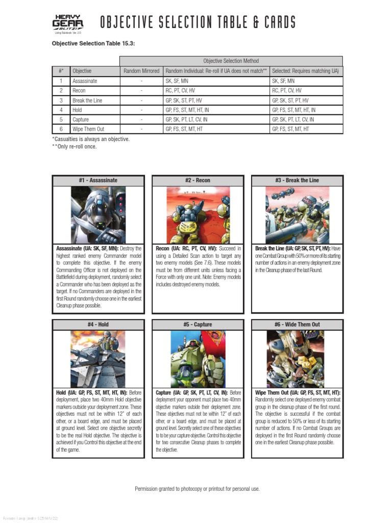 Objective Selection Table and Cards Sheet | PDF | Military | Leisure