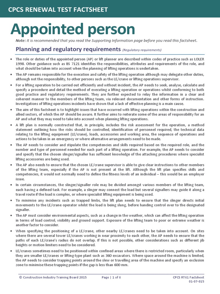 Appointed Person: Planning and Regulatory Requirements | PDF | Crane ...